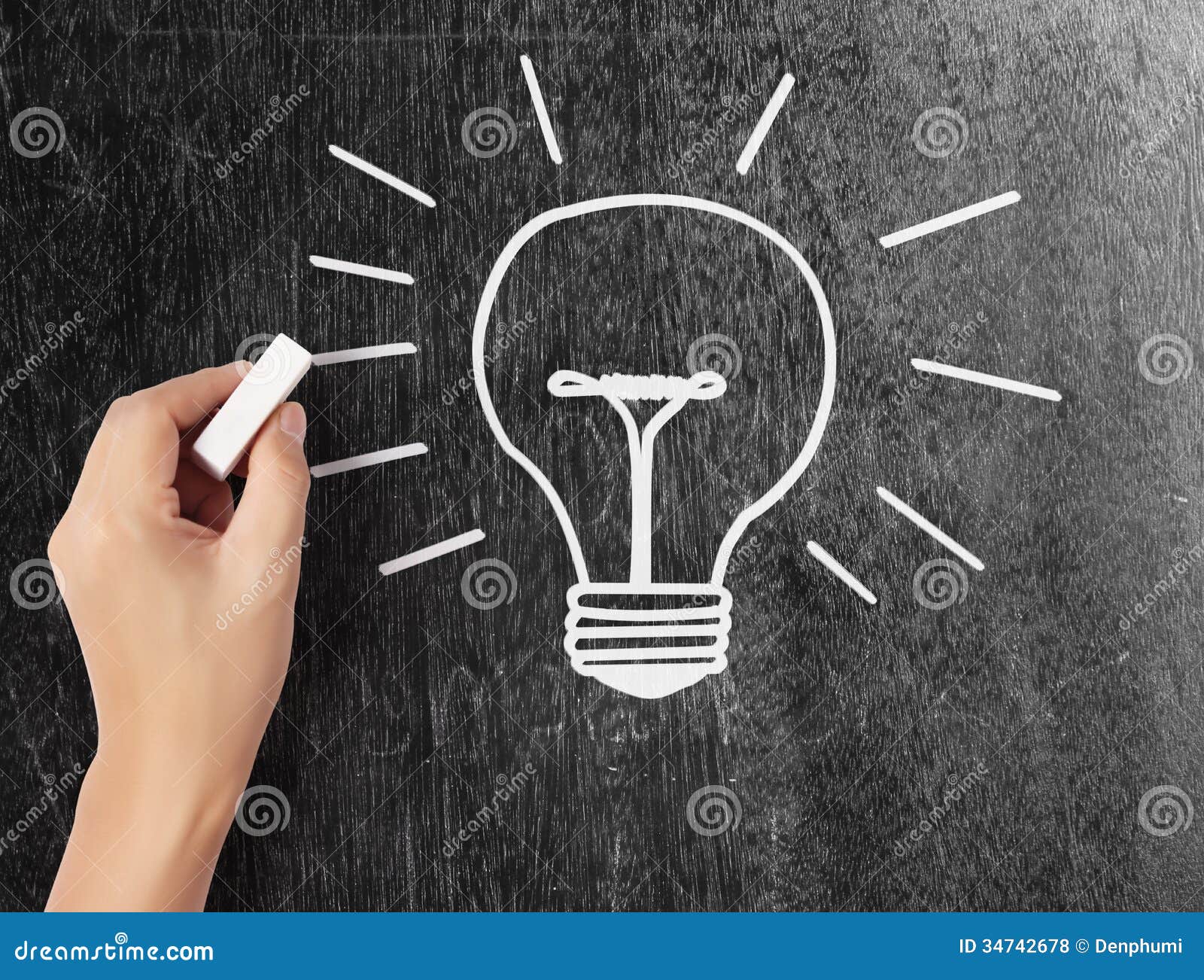 Hand drawing light bulb stock illustration. Illustration of blackboard ...