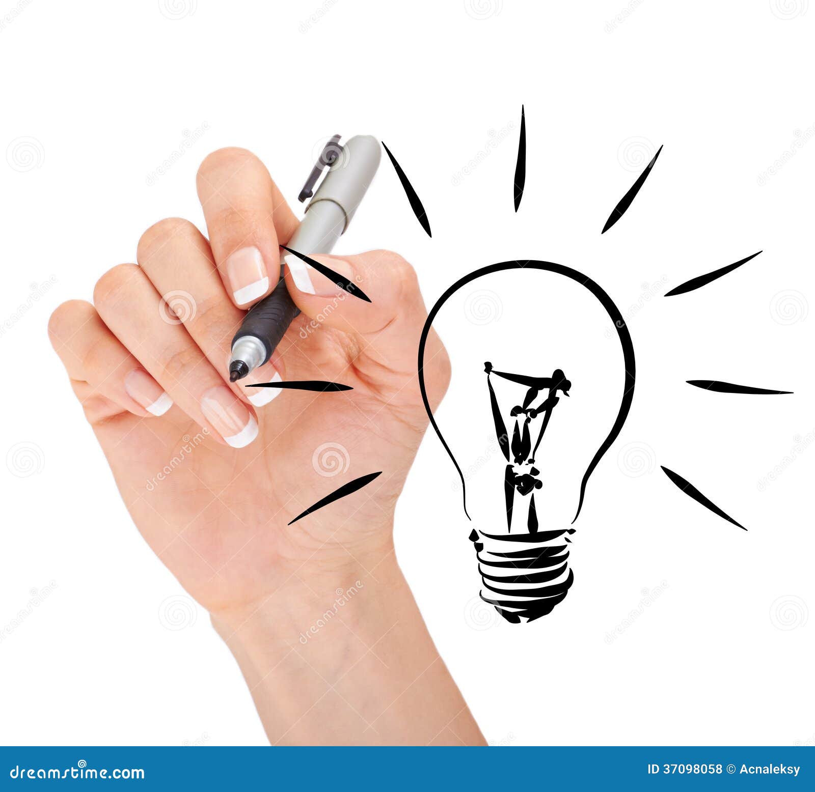 Hand drawing light bulb stock photo. Image of hand, ecology - 37098058