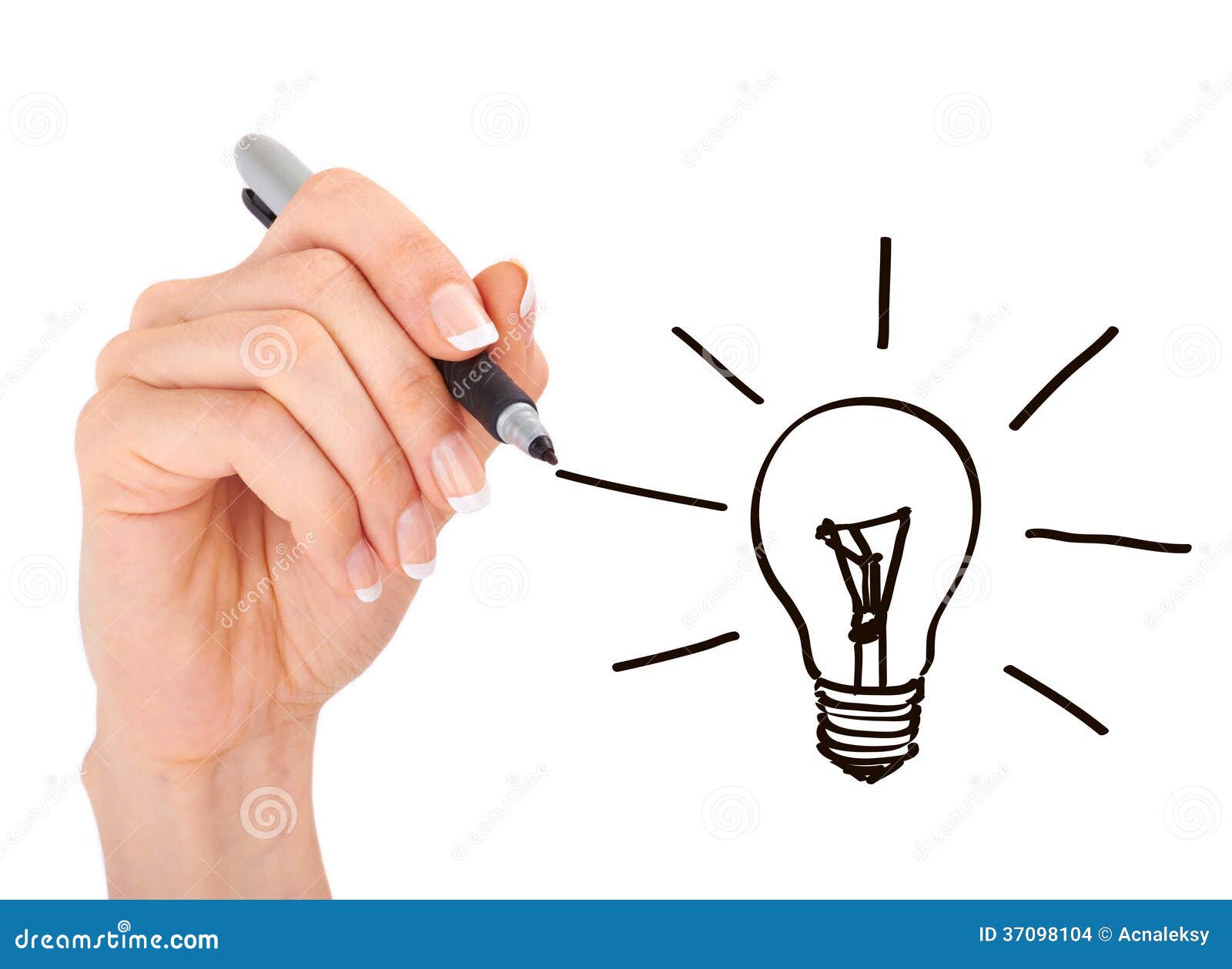 Hand drawing light bulb stock photo. Image of inspiration - 37098104