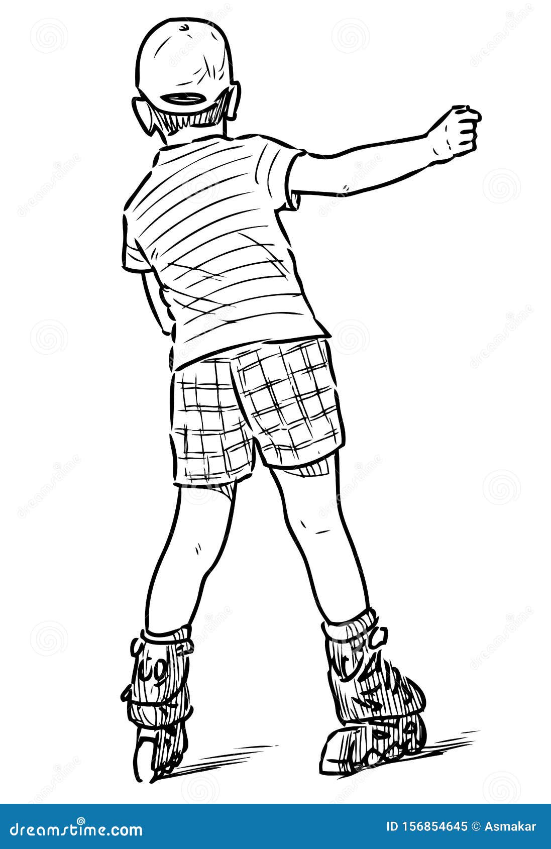 Hand Drawing of Little Boy Riding on Roller Skates Stock Vector ...
