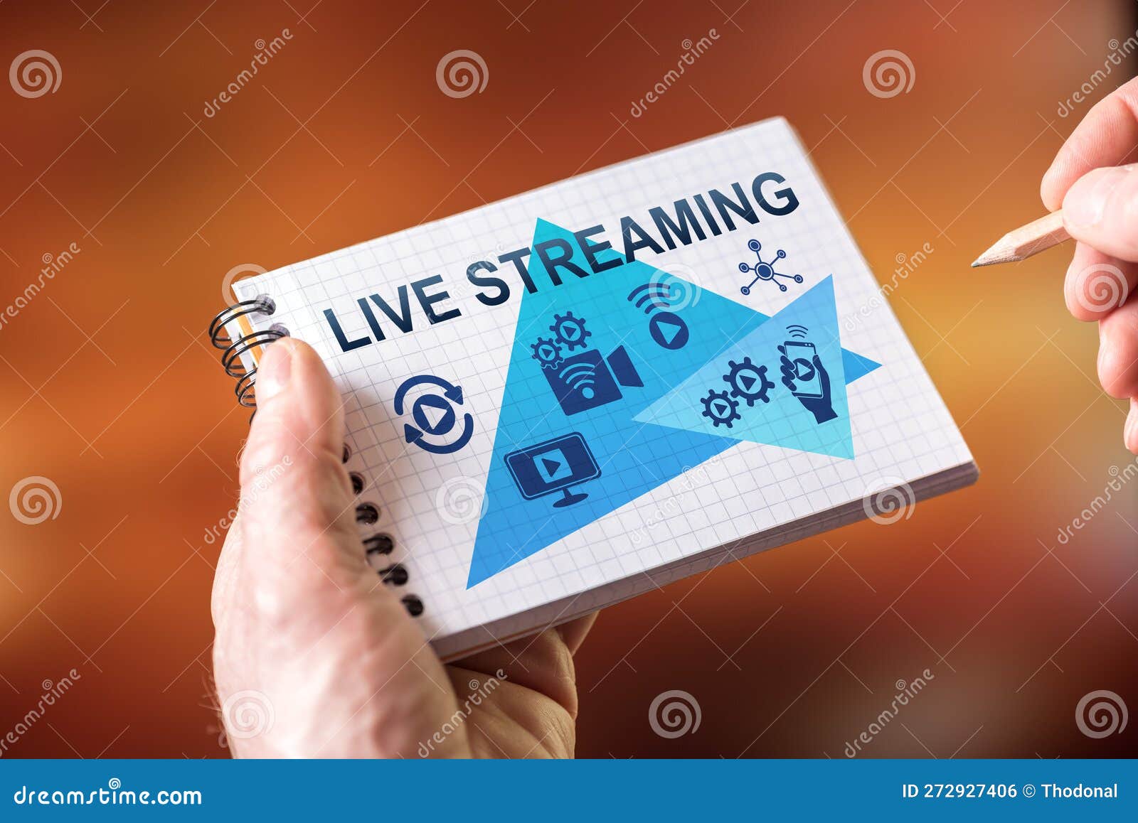 Live Streaming Concept on a Notepad Stock Photo - Image of hand ...