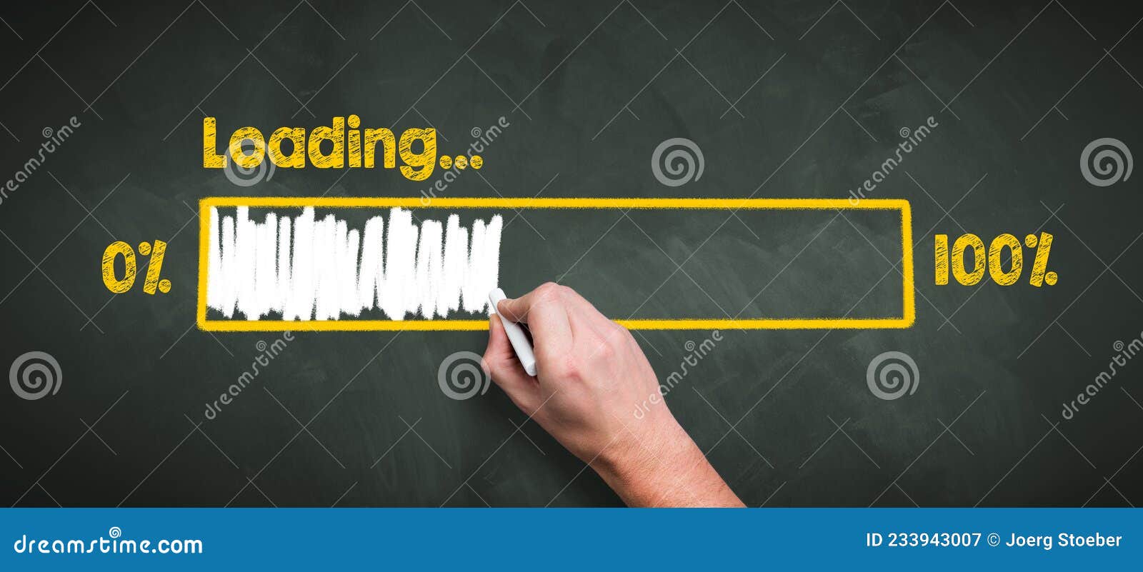 Hand Drawing a Loading Bar with the Text LOADING... on a Chalkboard ...