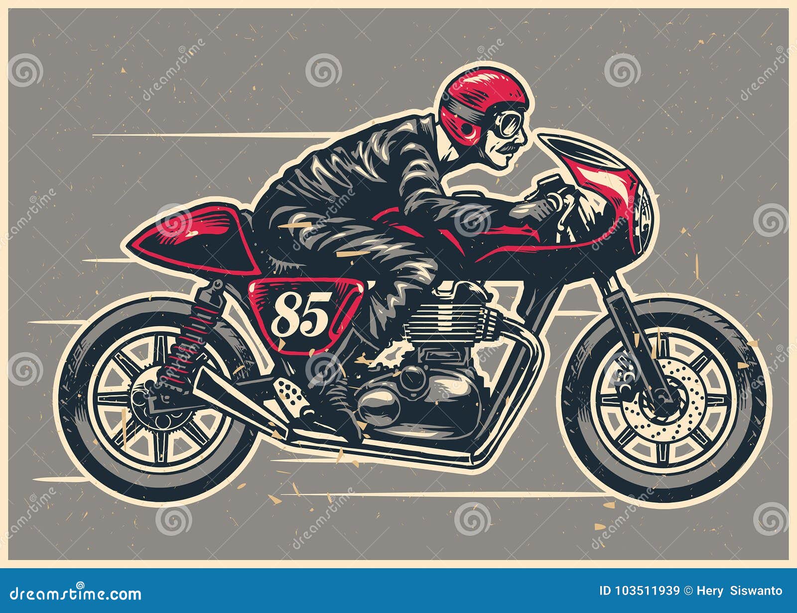 Hand Drawing Man Riding a Cafe Racer Stock Vector - Illustration of ...