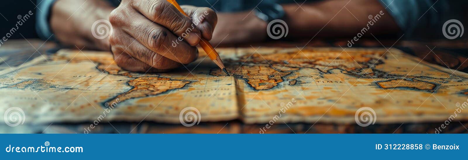 Hand drawing a map stock photo. Image of adventure, onward - 312228858