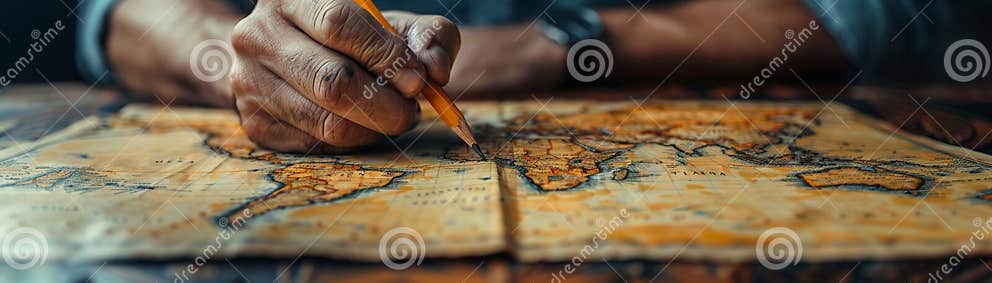 Hand drawing a map stock photo. Image of adventure, onward - 312228858