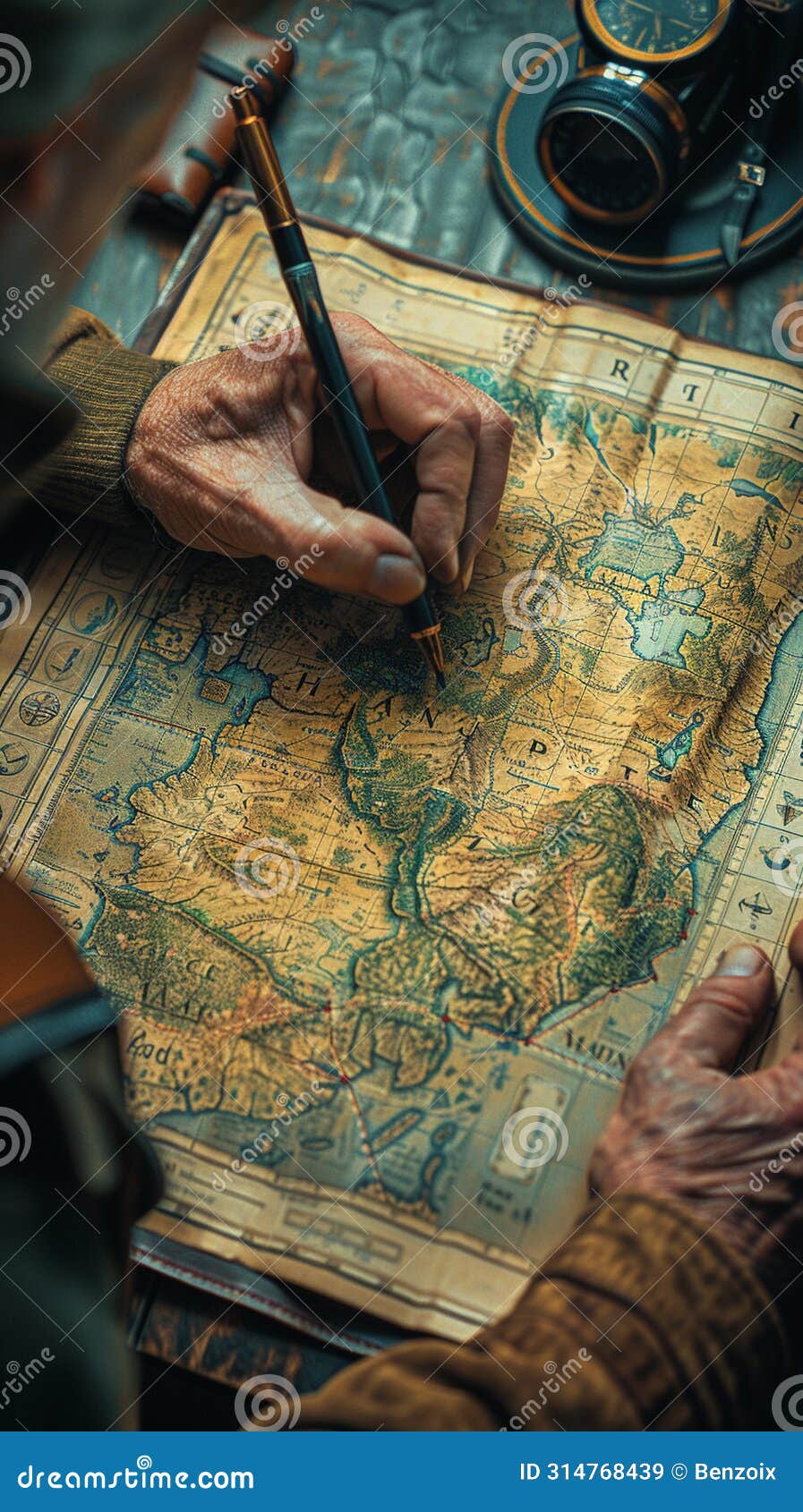 Hand drawing a map stock illustration. Illustration of compass - 314768439