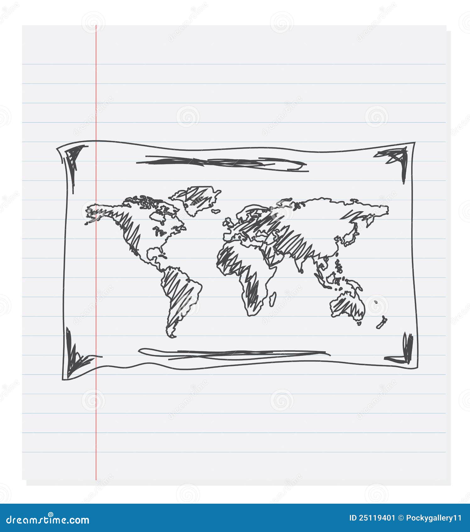 Hand Drawing Map of the World Stock Vector - Illustration of comic ...