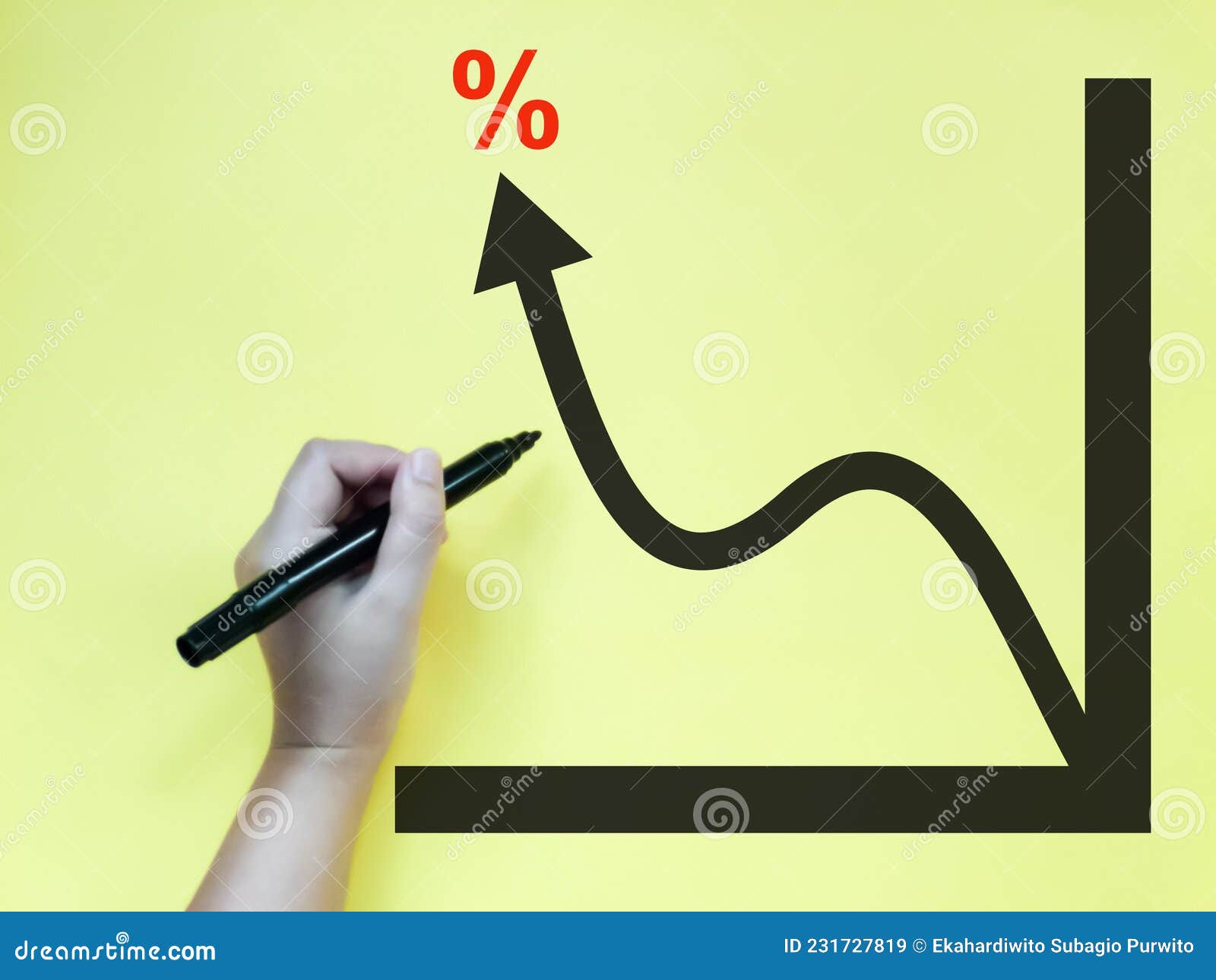 Hand Drawing with Marker Pen Increasing Graph Against Yellow Background ...