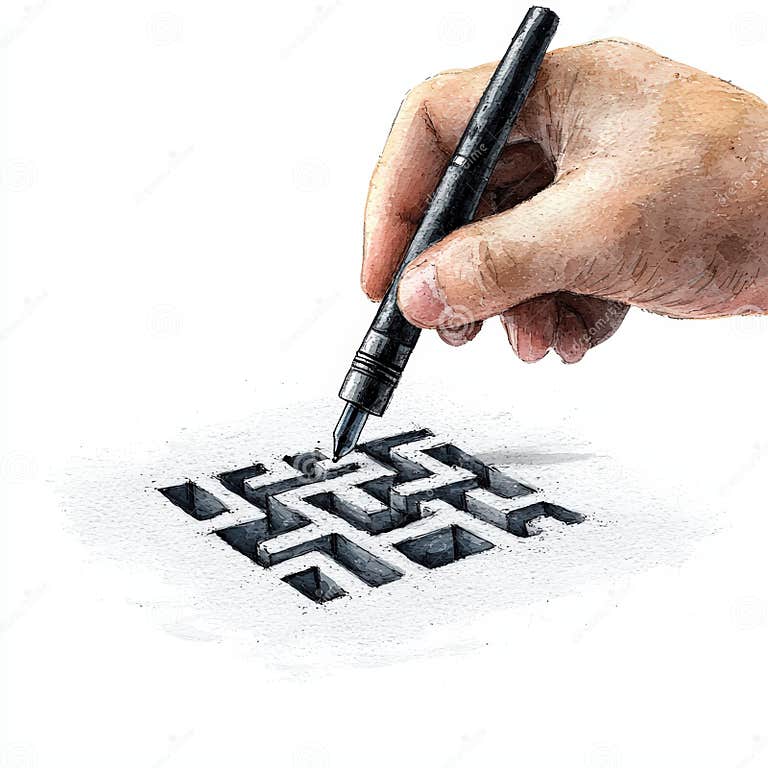 A Hand Drawing a Maze with a Black Pen Symbolizing Creativity ...