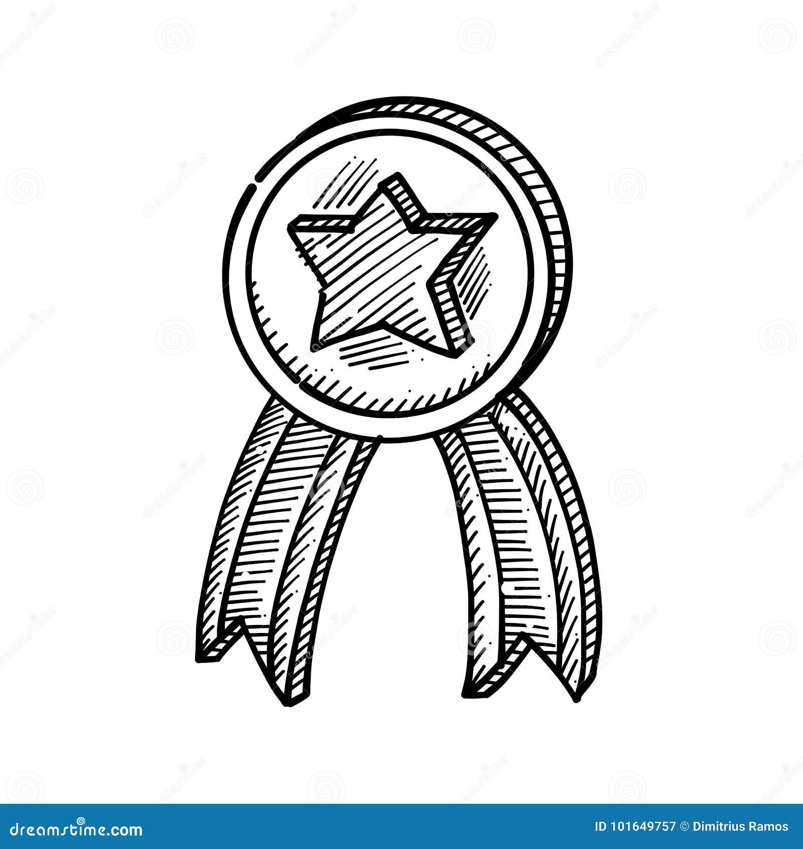 Hand drawing of a medal stock vector. Illustration of glory - 101649757