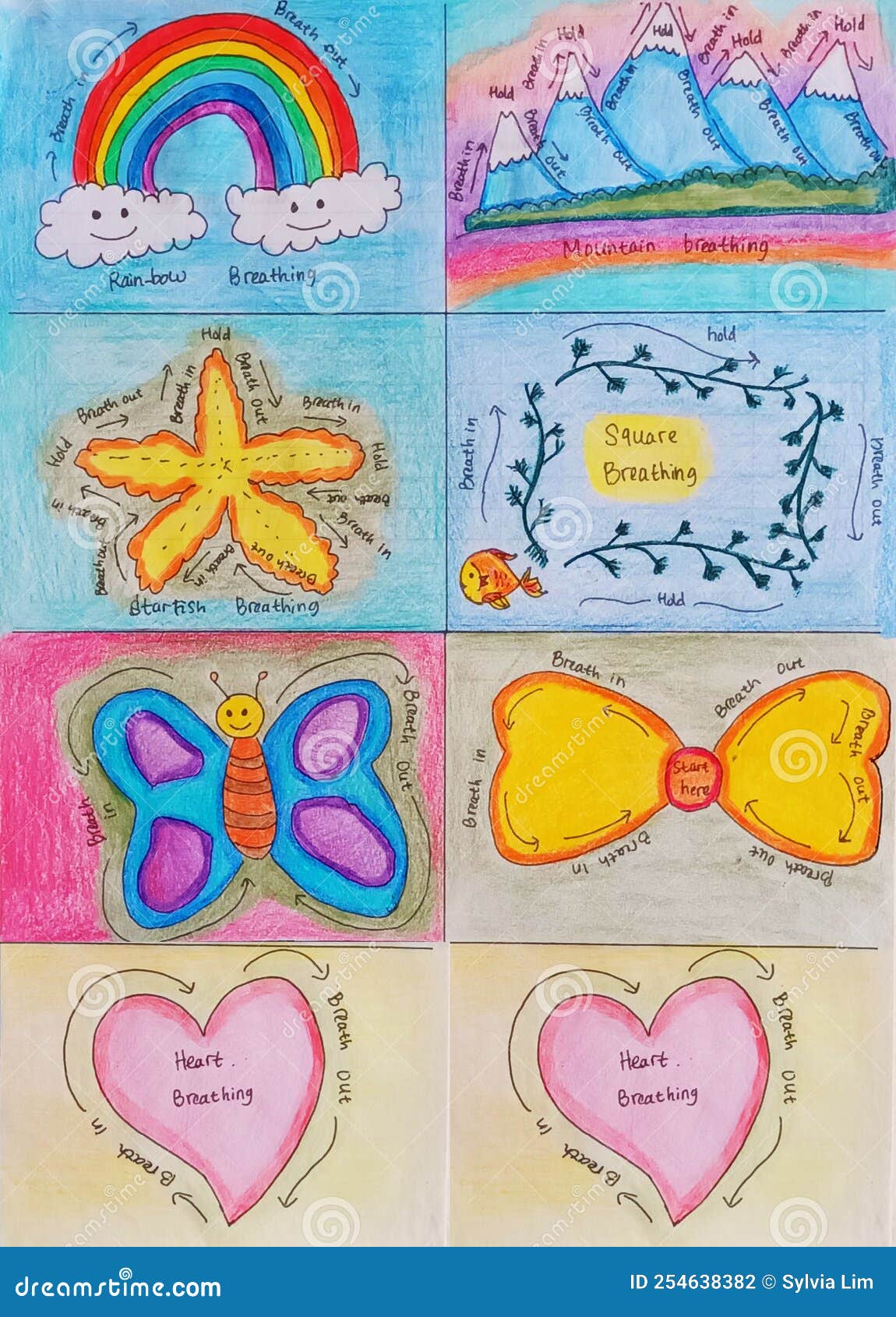 Hand Drawing Mindful Breathing Cards Stock Photo - Image of hand ...