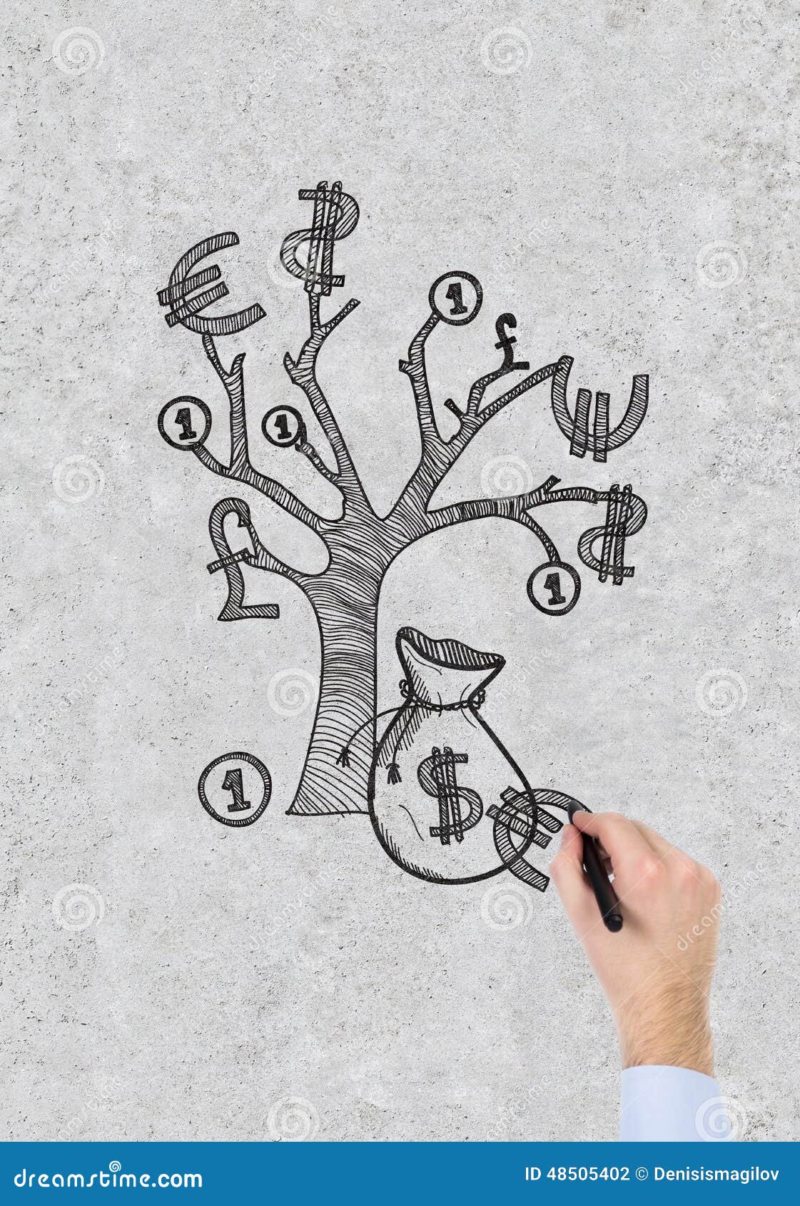 Hand drawing money tree stock photo. Image of bank, businessman - 48505402