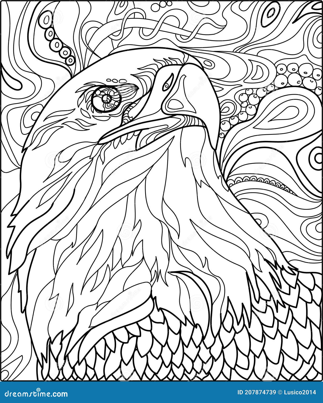 Hand Drawing Monochrome Eagle Color Page. Stock Illustration ...