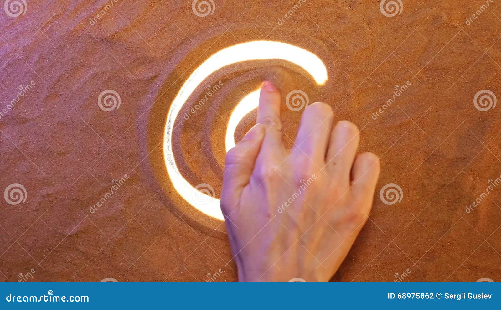 Hand Drawing Moon Symbol in the Sand. Beach Background Stock Footage ...