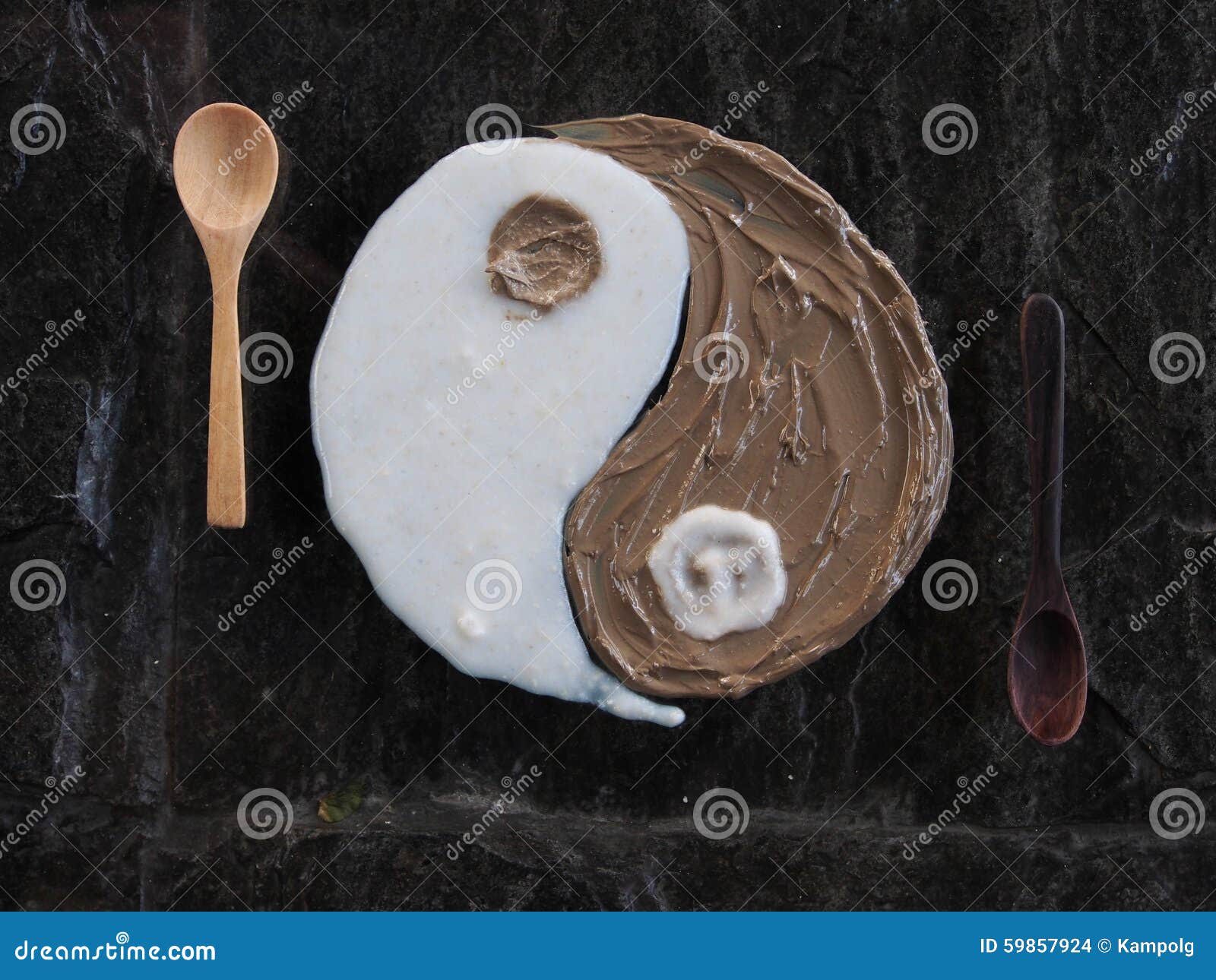 Hand Drawing of Mud and Rice on the Glass As Yin and Yang Stock Photo ...