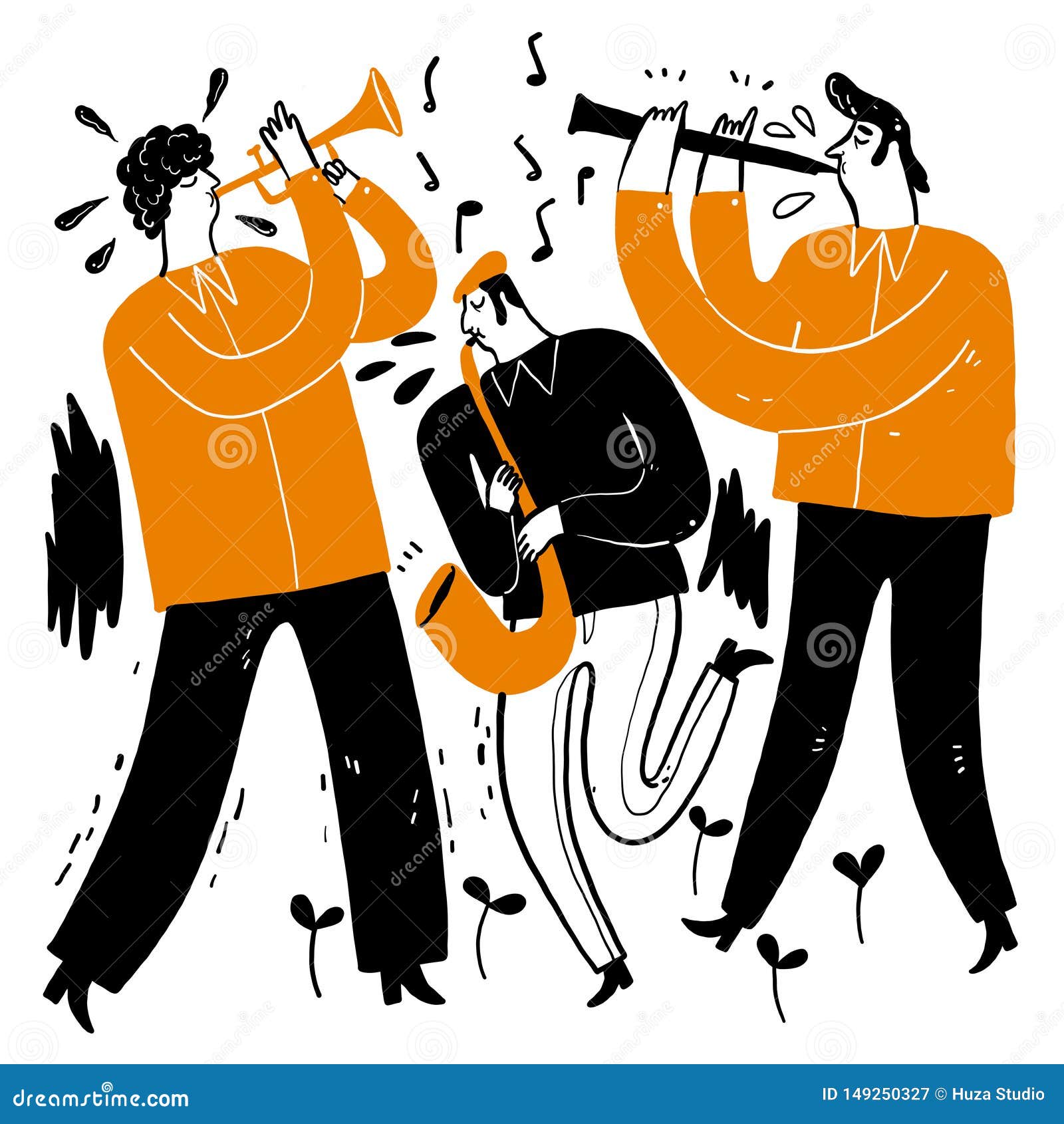 Hand Drawing the Musicians Playing Music Stock Vector - Illustration of ...