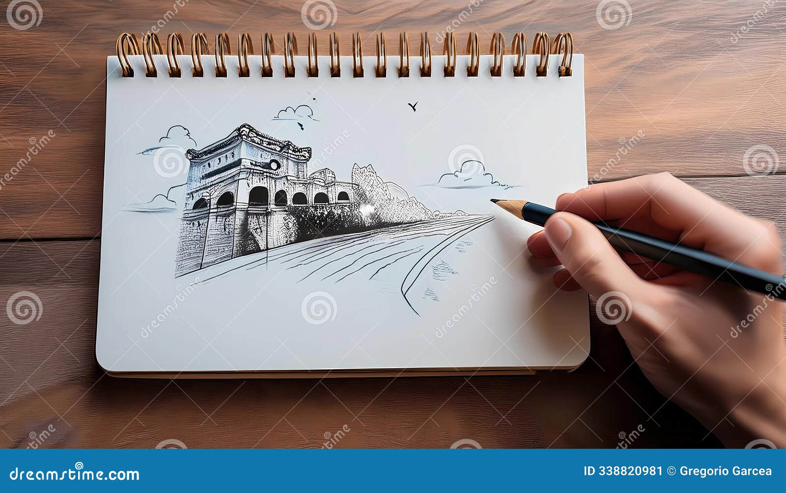 Hand Drawing on a Notepad, Pencil, Artistic Drawing Stock Illustration ...