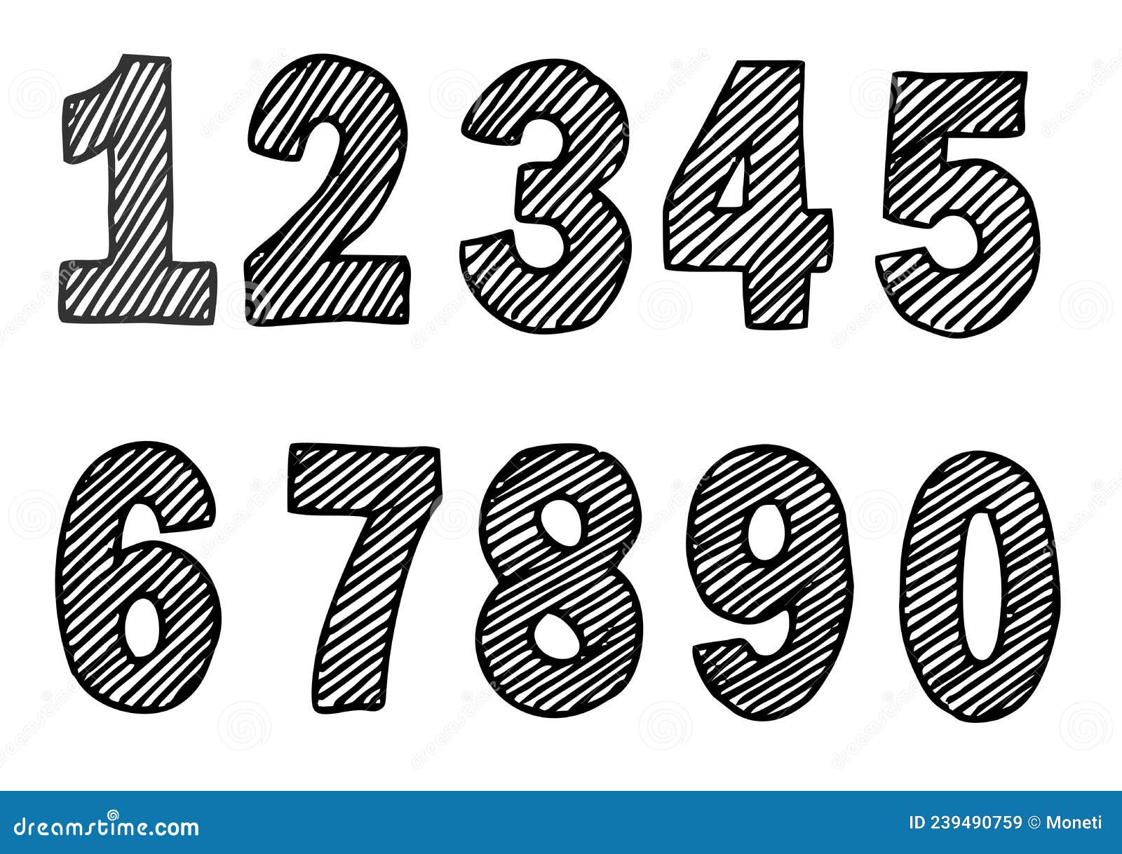 Hand Drawing Number Sketch Vectors. Set of Hand Drawn Vector Numbers ...