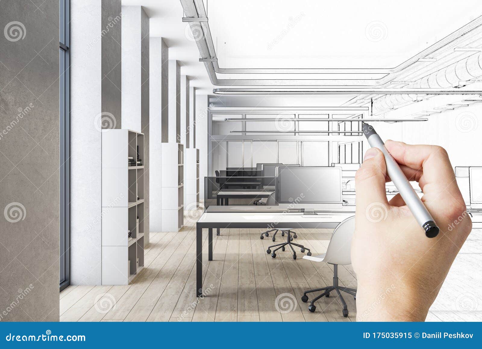 Hand Drawing Office Interior Stock Image - Image of chair, computer ...
