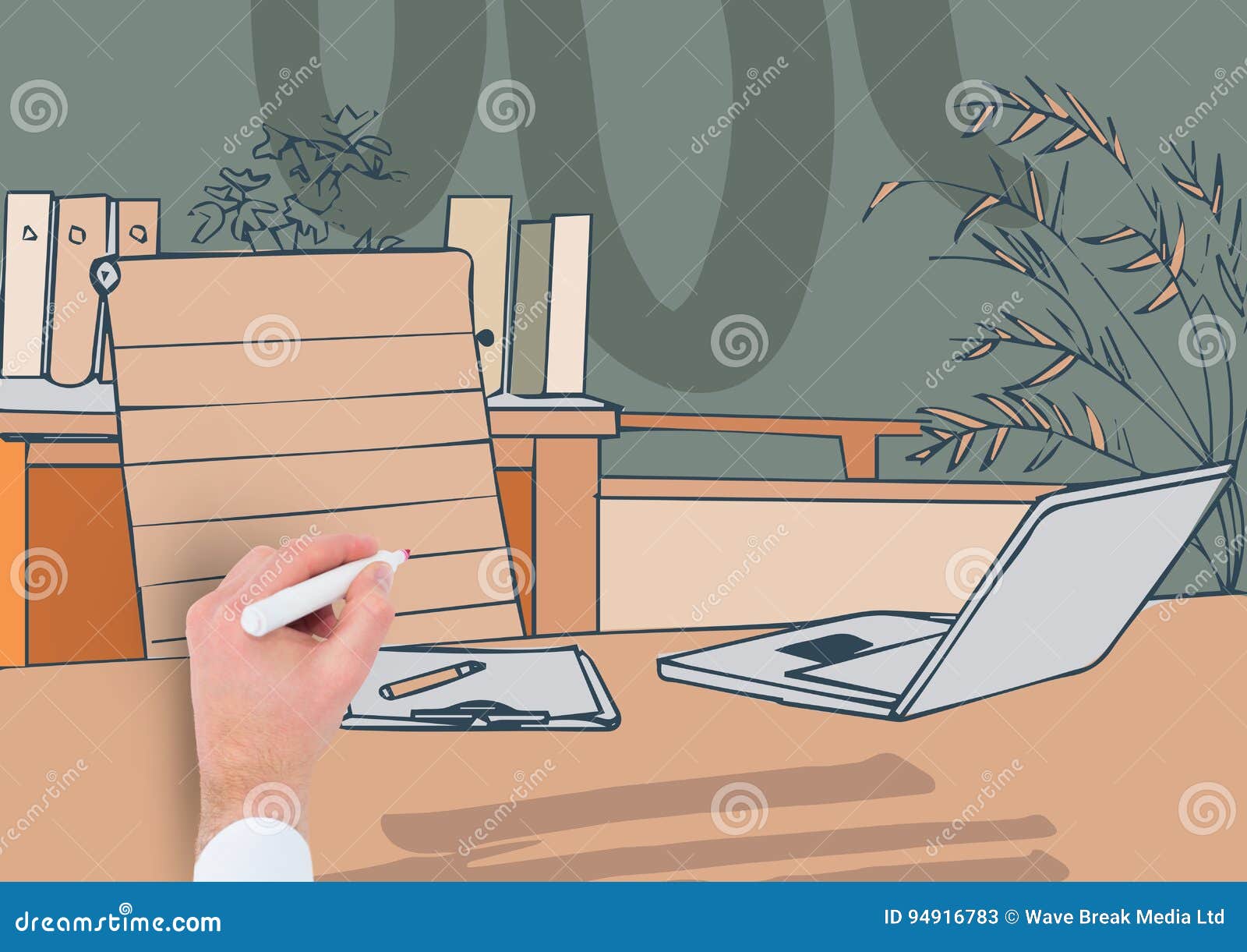 Hand Drawing Office Lines. with Color Stock Image - Image of holding ...