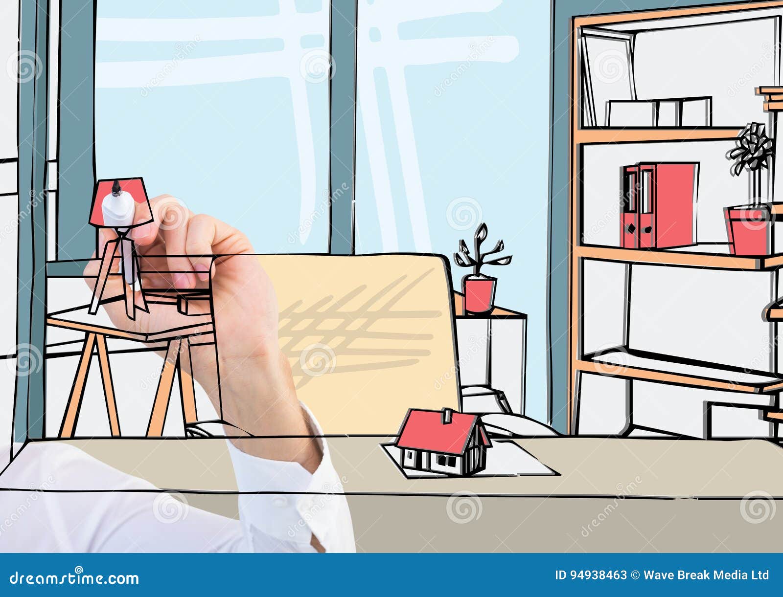 Hand Drawing Office Lines, in the Screen. with Color Stock Illustration ...