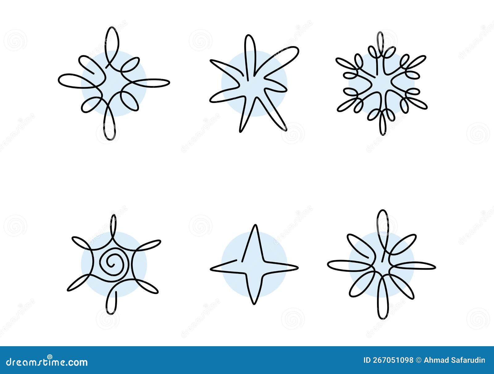 Hand Drawing One Line of Six Snowflake Isolated on White Background ...