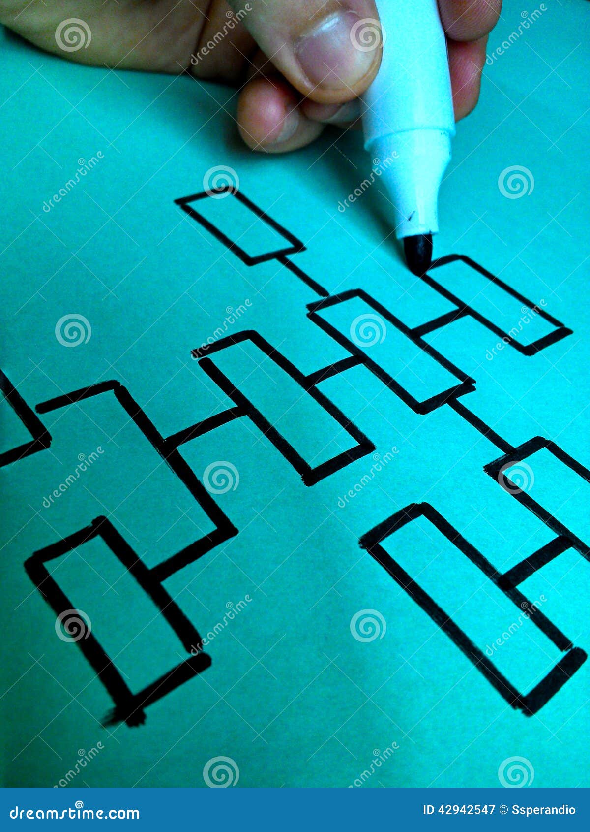 Hand Drawing an Organization Chart on a Blue Paper with a Pen Stock ...
