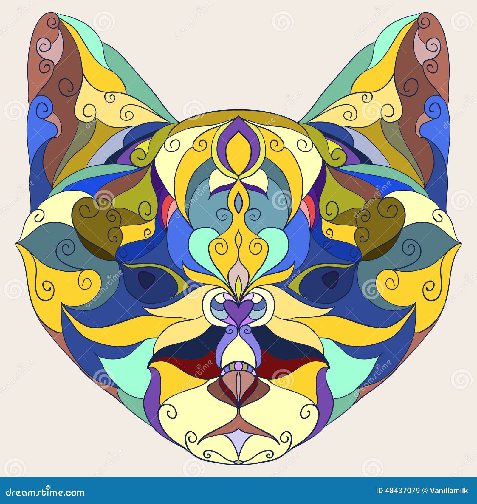 Hand-drawing Ornamental Abstract Cat Background Stock Vector ...