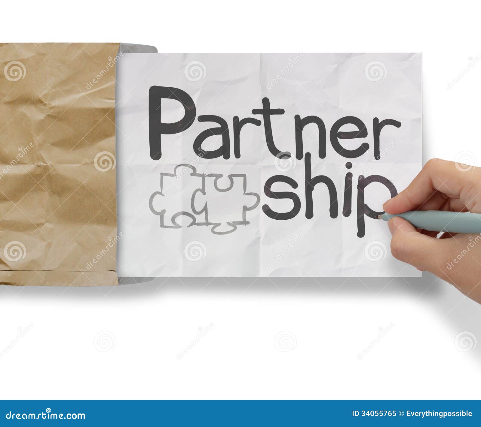 Hand Drawing Partnership Puzzle Stock Image - Image of agreement ...