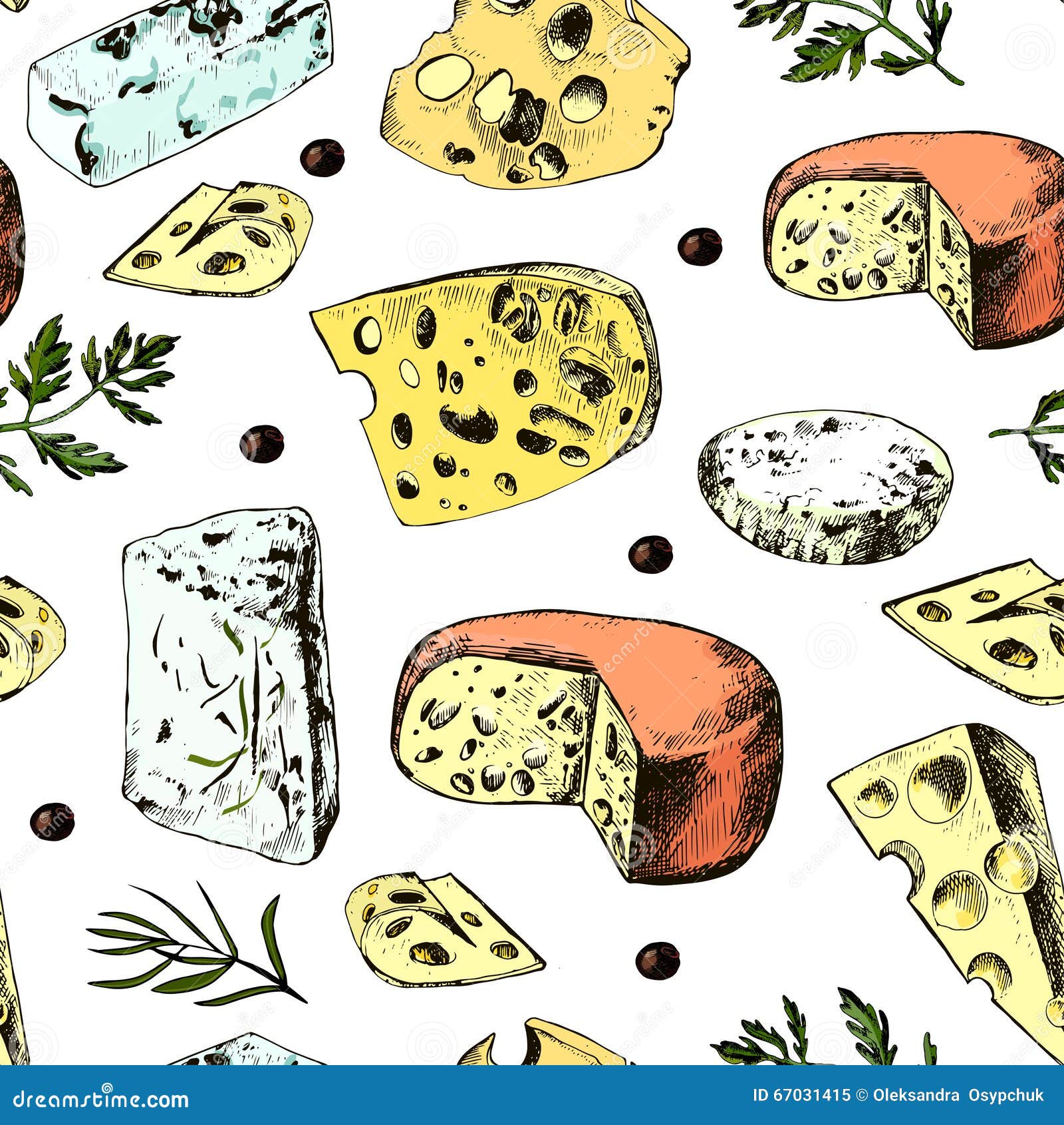 Hand Drawing Pattern with Different Cheeses. Stock Vector ...