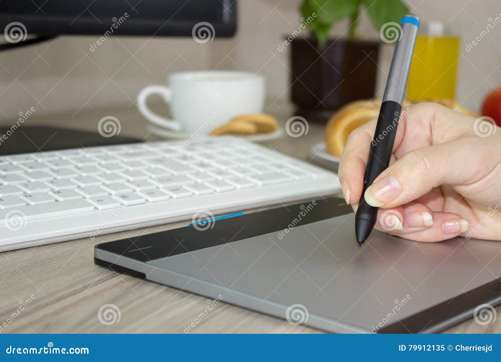 Hand Drawing with Pen on Graphic Table Stock Image - Image of closeup ...