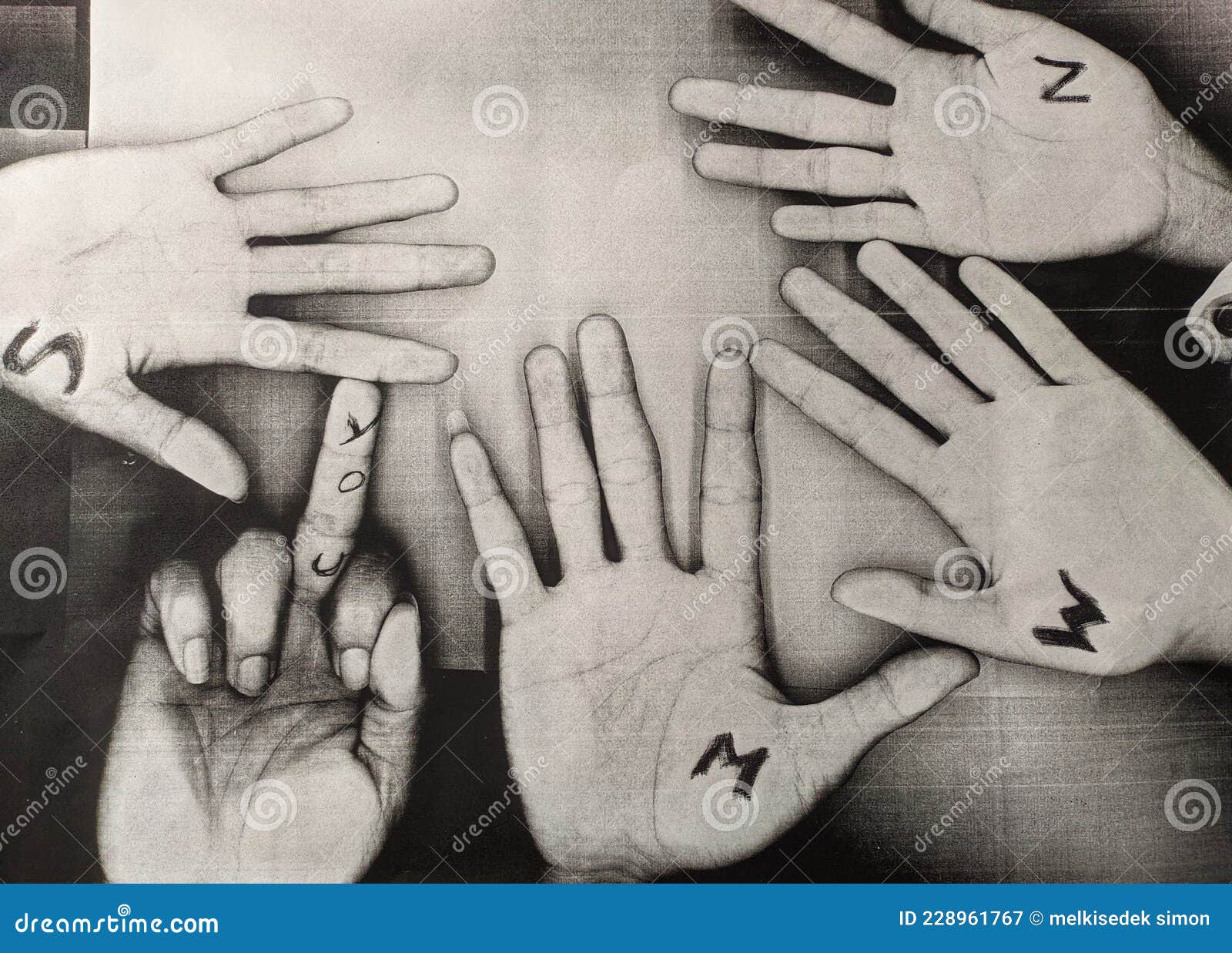 Hand Drawing of Persecuted People. Each Hand Has Its Own Initial Stock ...