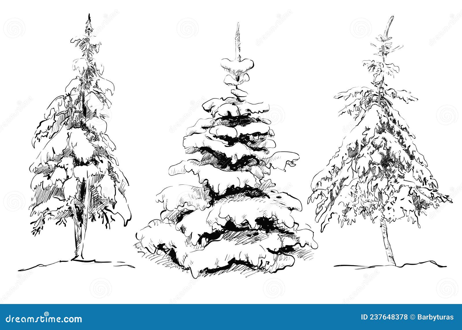 Hand Drawing Pine Set. Vector Illustration Stock Vector - Illustration ...