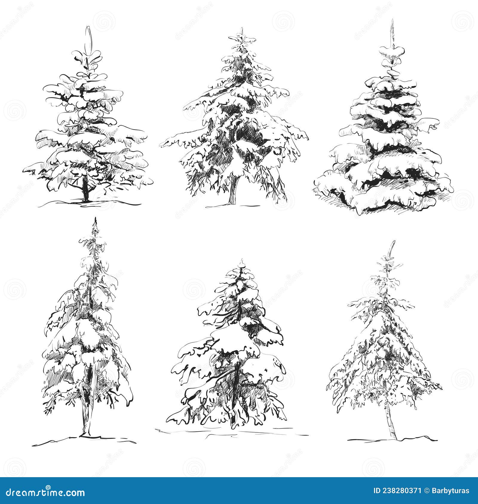 Hand Drawing Pine Set. Vector Illustration Stock Vector - Illustration ...