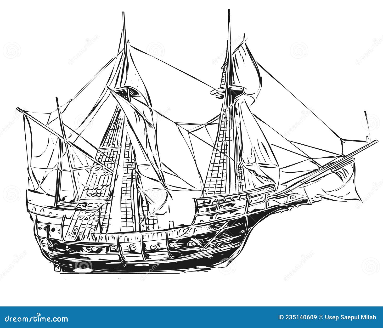 Hand Drawing Pirate Ship Vector Vintage Stock Illustration Stock Vector ...