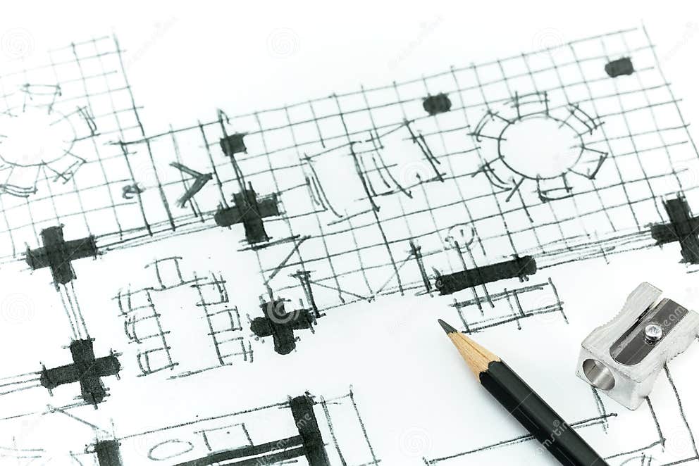 Hand drawing plan stock photo. Image of paper, architectural - 39498722