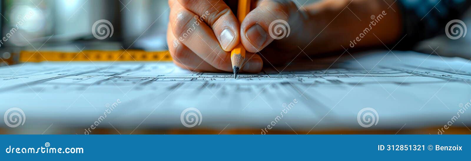 Hand Drawing Plans on Drafting Table Stock Image - Image of idea ...