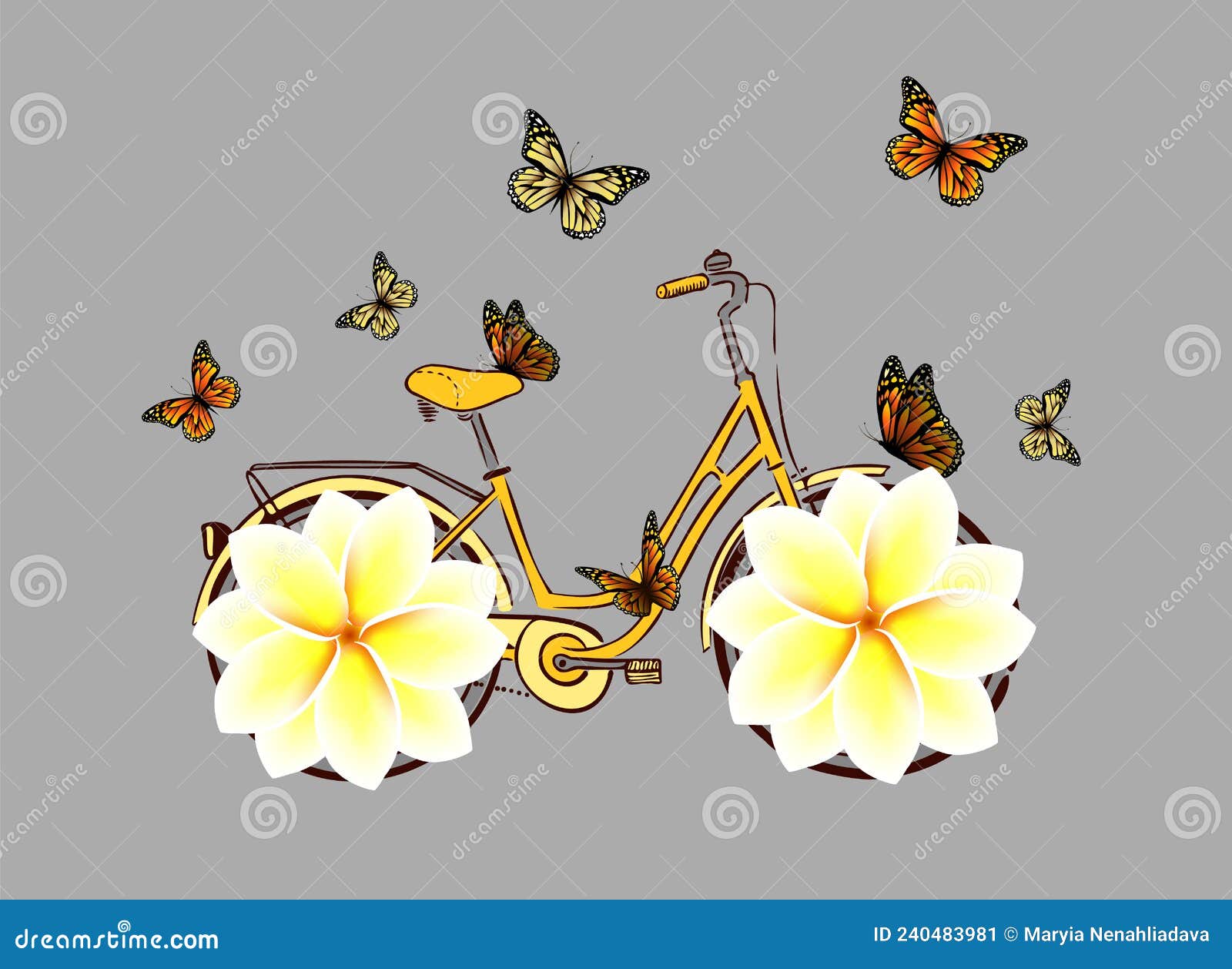 Hand Drawing Print Design. Bicycle with Flowers Wheels. Vector ...