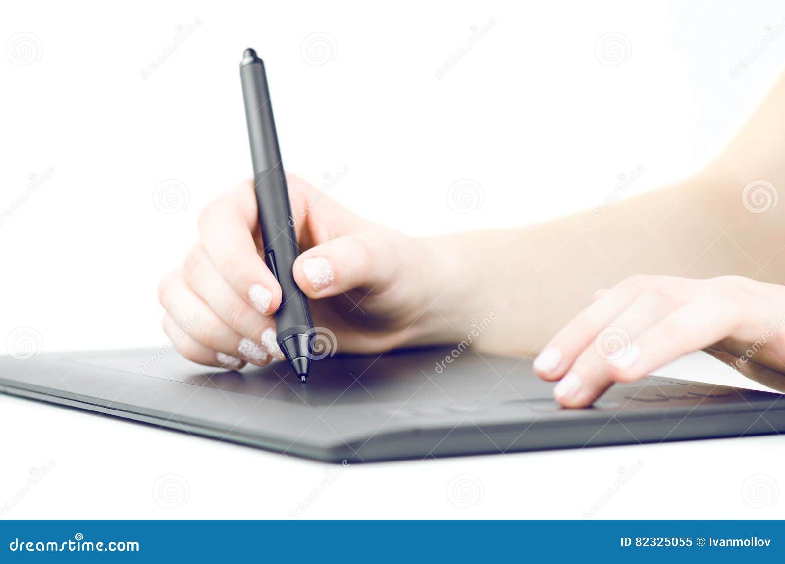 Hand Drawing on Professional Graphic Tablet Stock Image - Image of ...