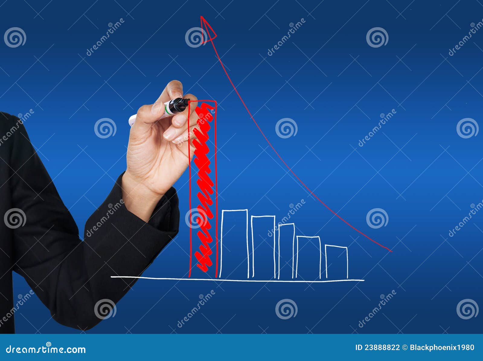 Hand Drawing Red Growing Graph Stock Photo - Image of control ...