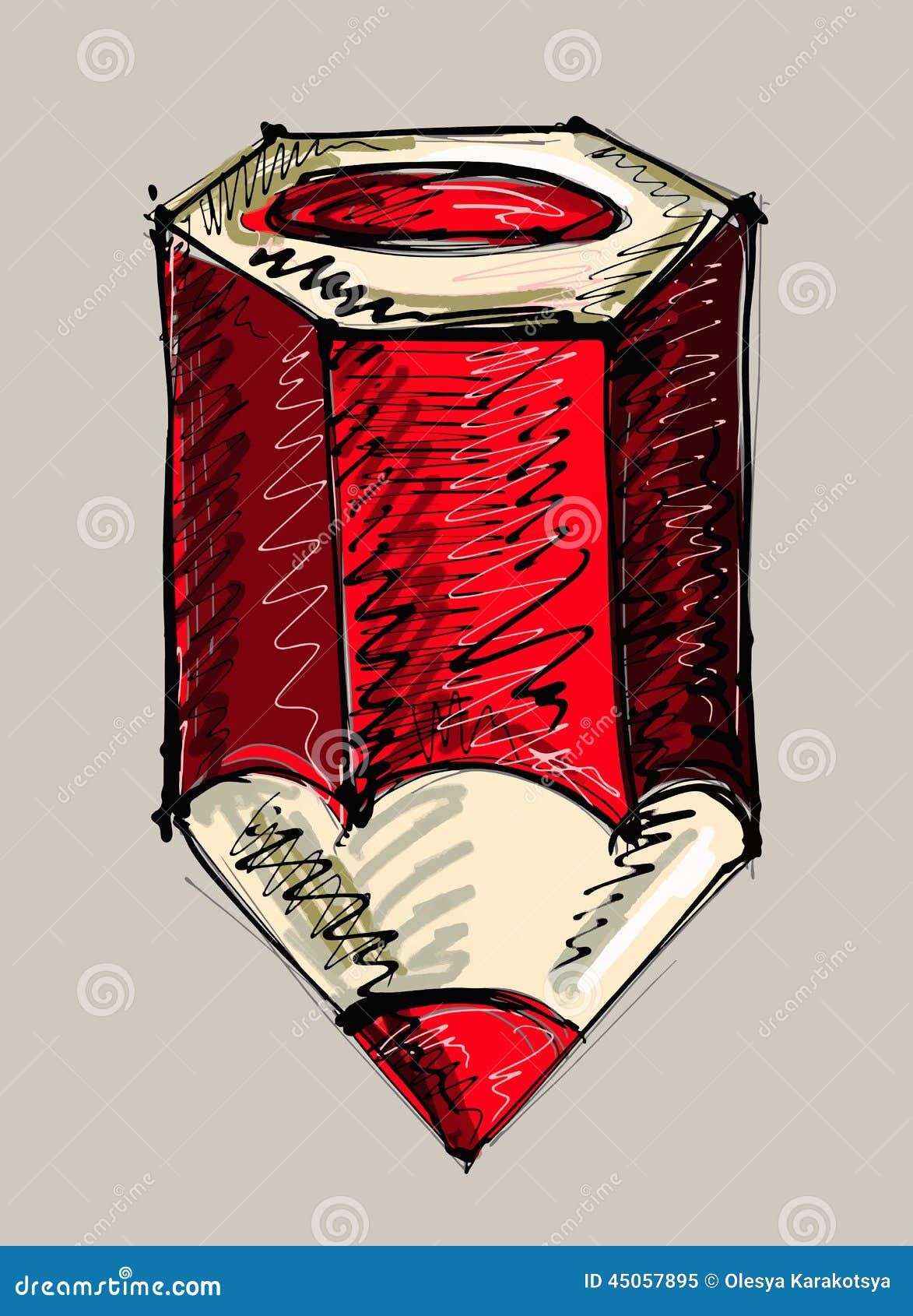 Hand drawing of red pencil stock vector. Illustration of design - 45057895