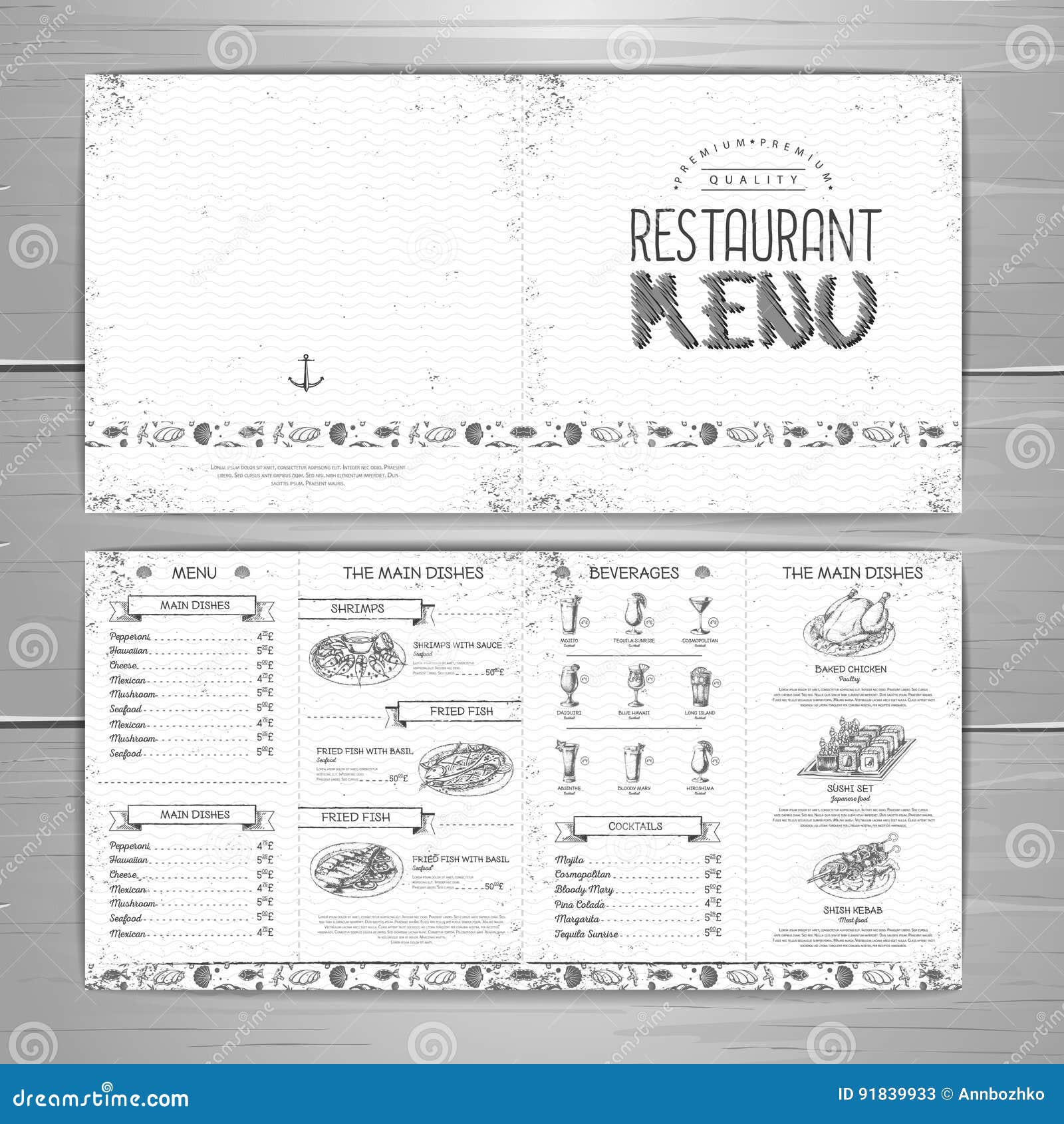 Hand Drawing Restaurant Menu Design Stock Vector - Illustration of ...