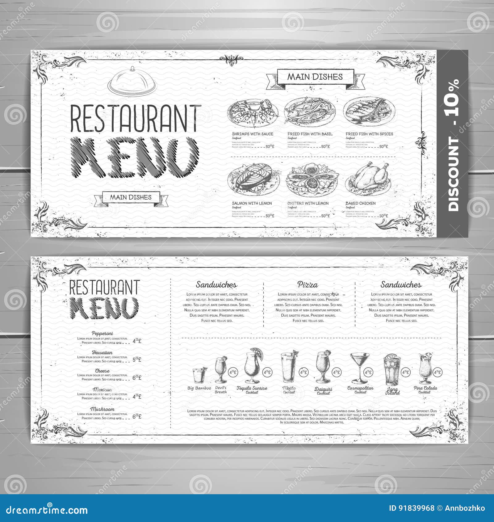 Hand Drawing Restaurant Menu Design Stock Vector - Illustration of ...