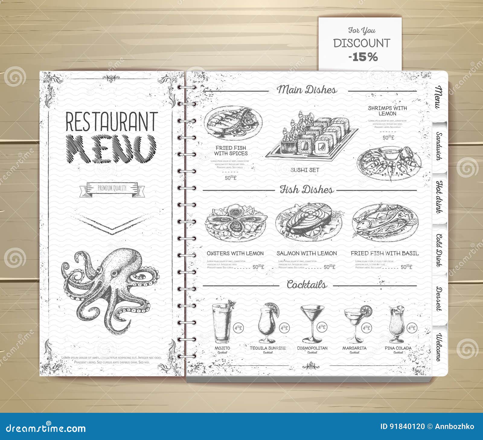 Hand Drawing Restaurant Menu Design Stock Vector - Illustration of ...