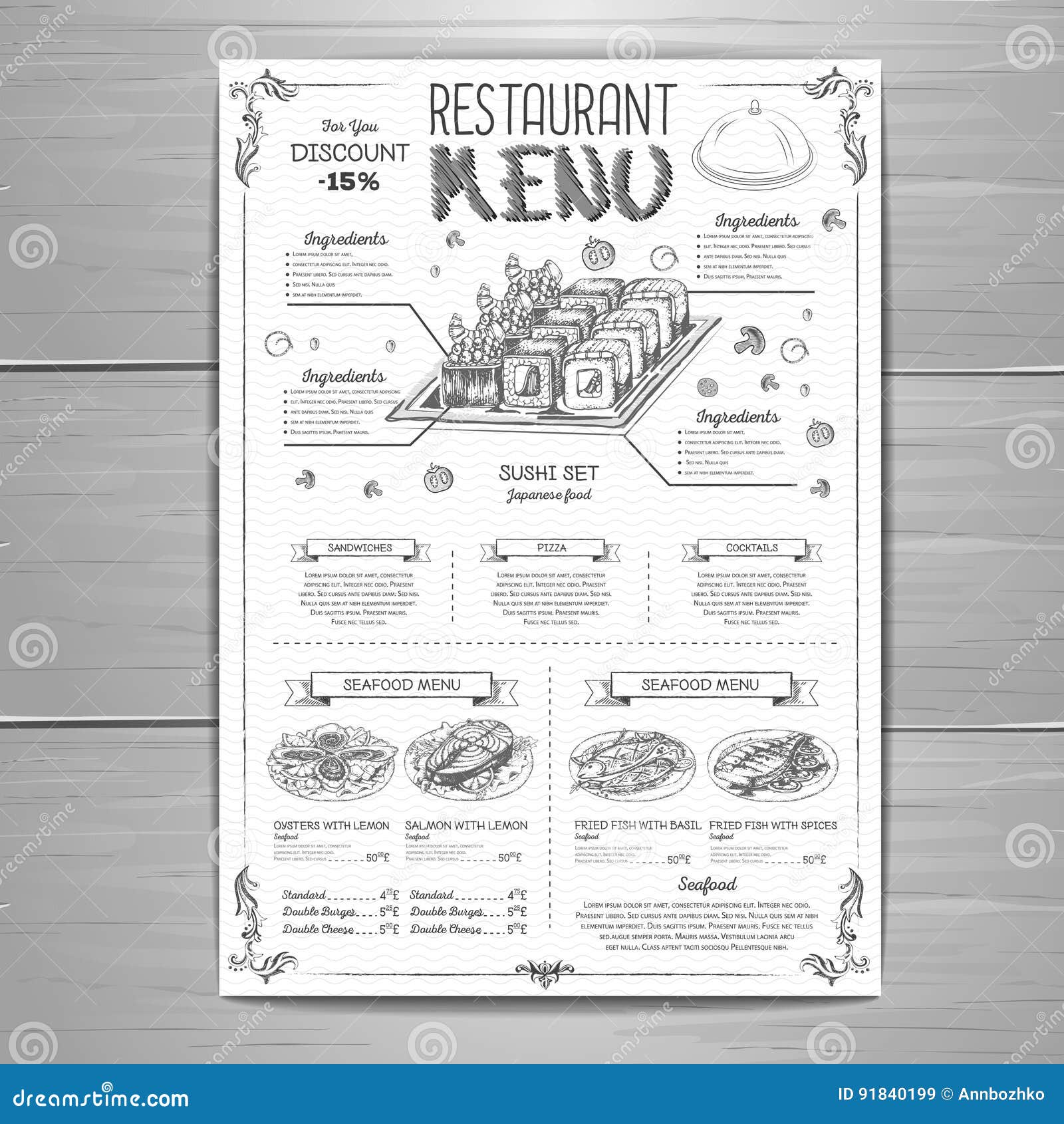 Hand Drawing Restaurant Menu Design Stock Vector - Illustration of ...