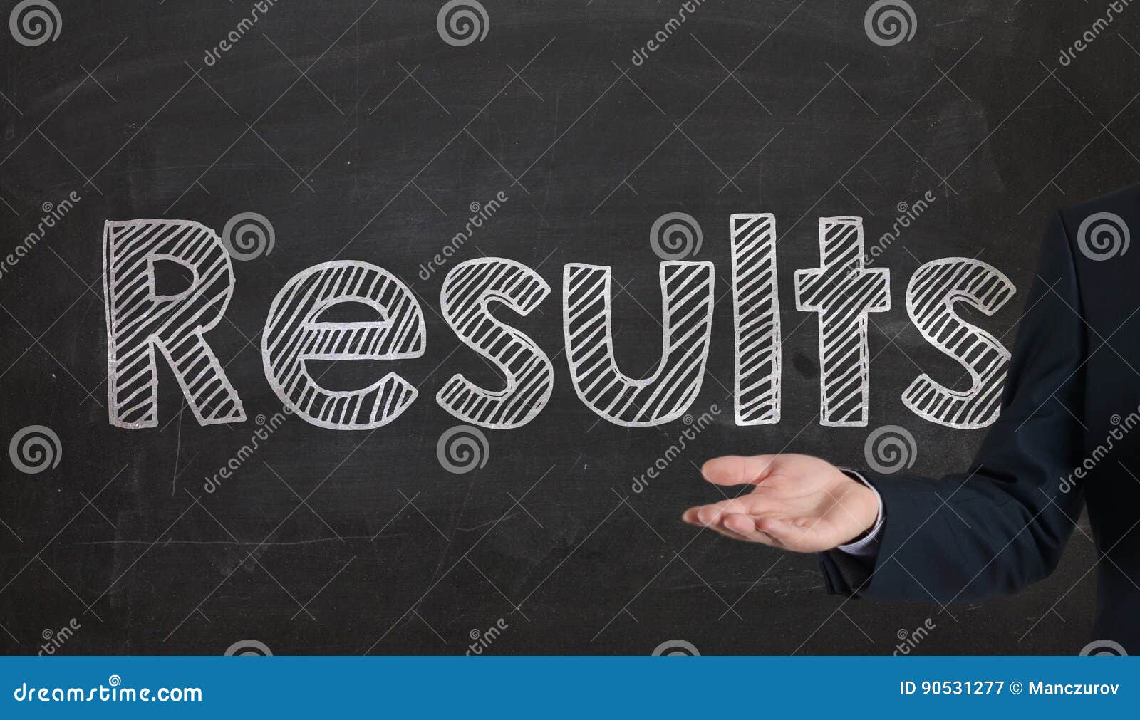 Hand Drawing Results with White Chalk on Blackboard Presenting O Stock ...