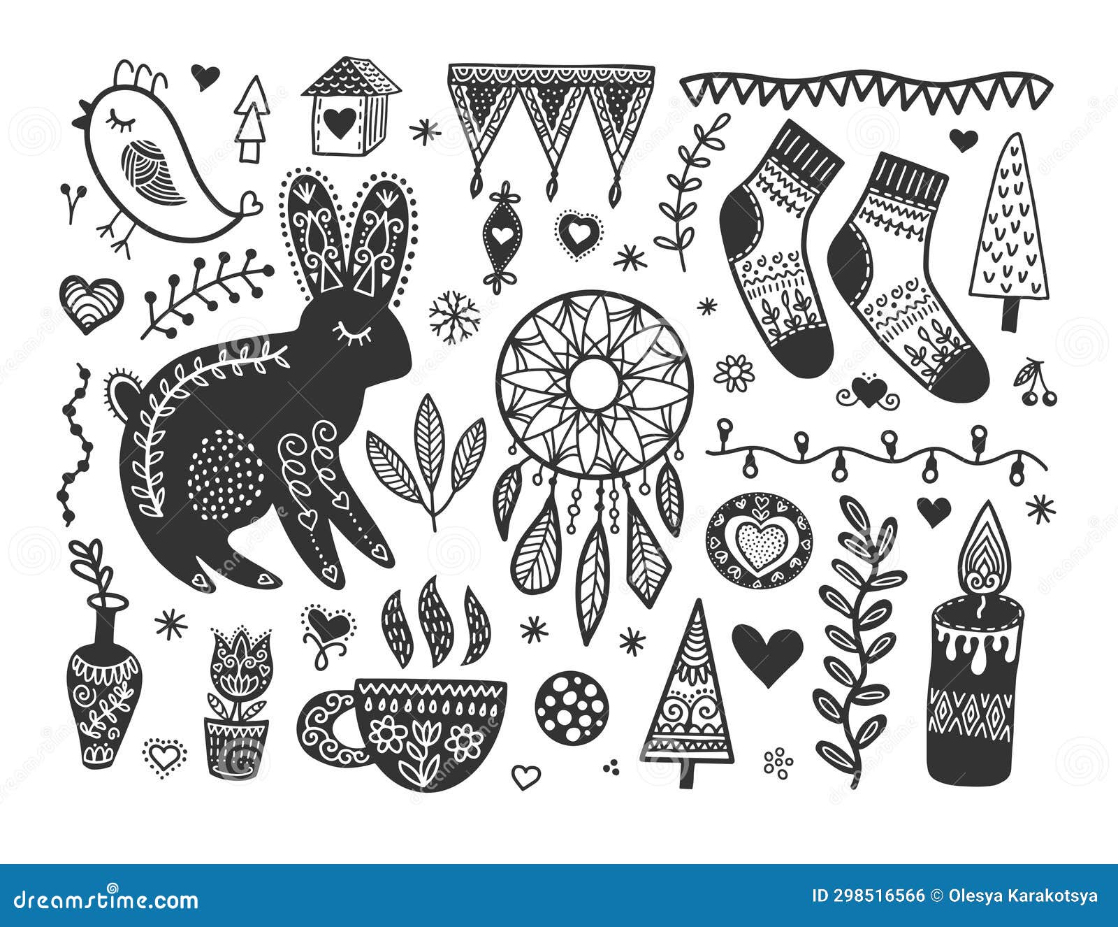 Hand Drawing Scandinavian Doodles Elements, Norwegian Sketch Stock ...