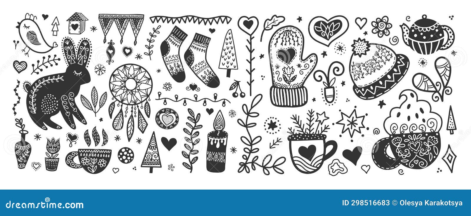 Hand Drawing Scandinavian Doodles Elements, Norwegian Sketch Stock ...