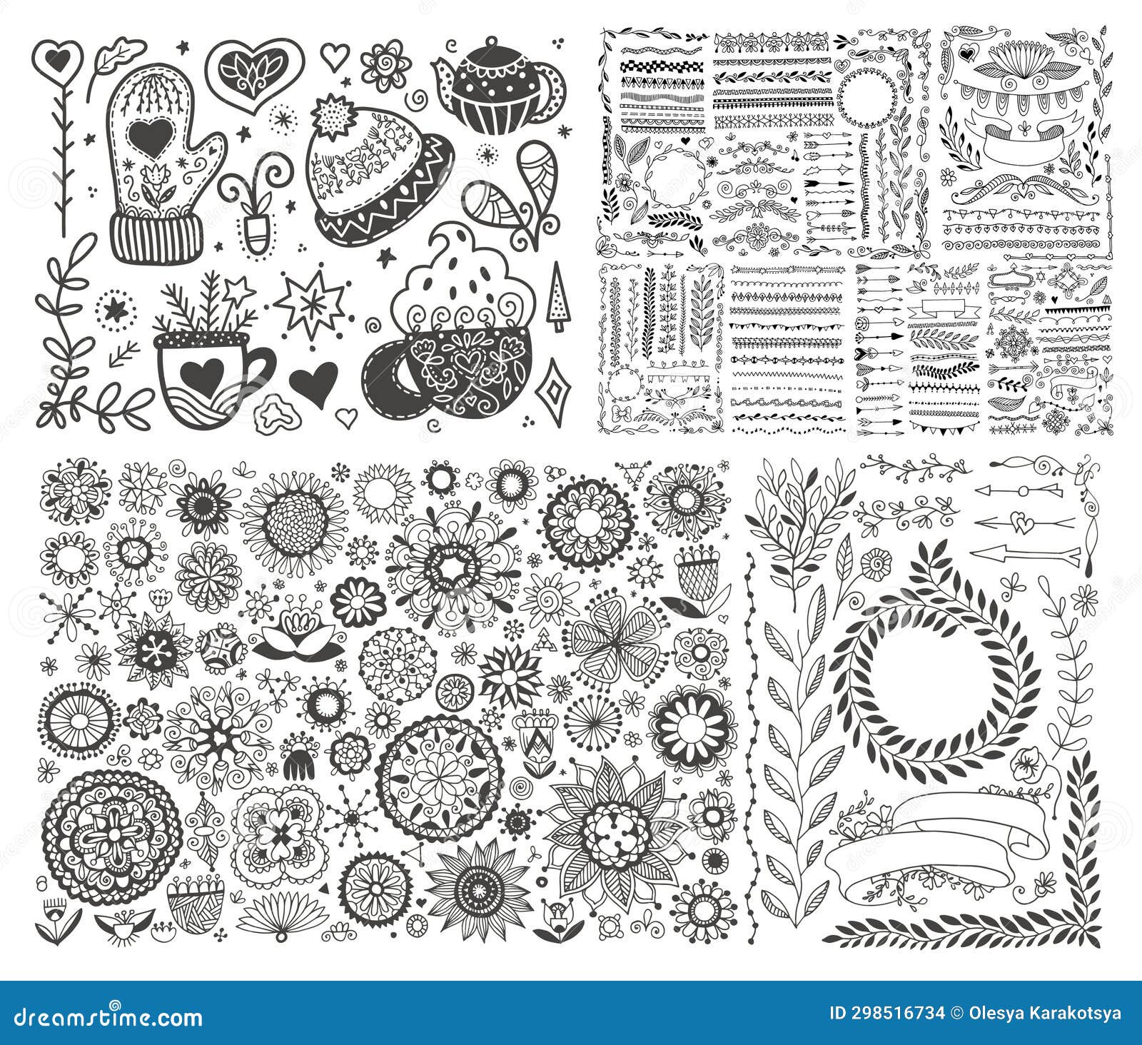 Hand Drawing Scandinavian Doodles Elements, Norwegian Sketch Stock ...