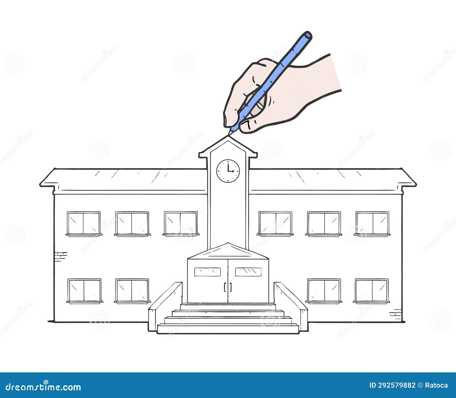 Hand Drawing School Building Stock Illustration - Illustration of line ...
